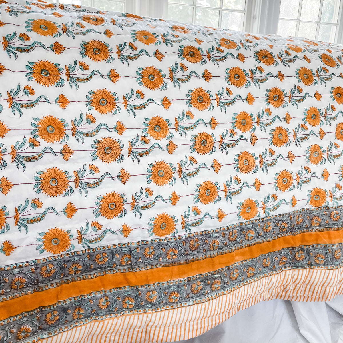 Golden Marigold Block Print Quilt – Kalyana Textiles